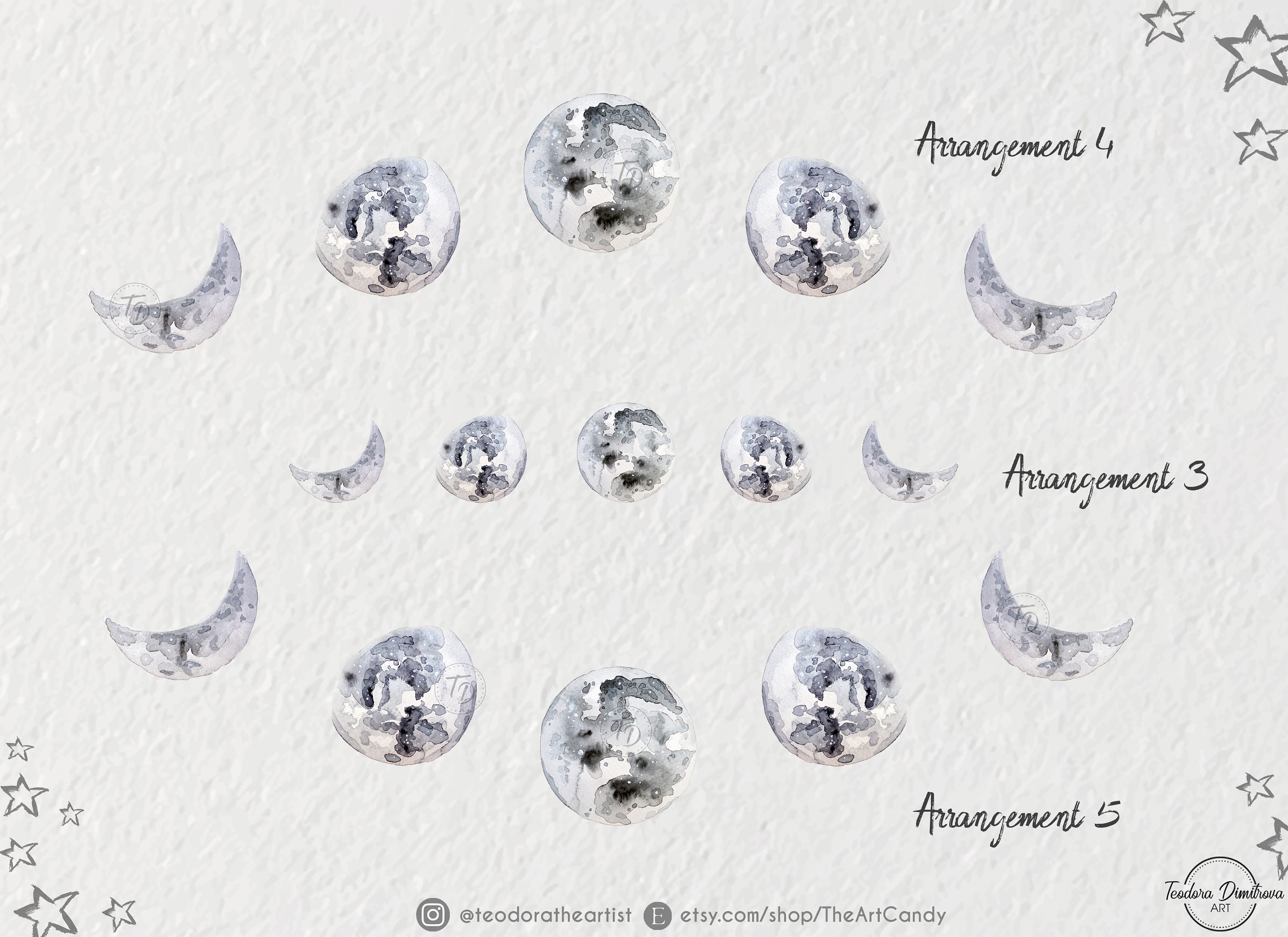Watercolor Moon Phases PNG | Hand Painted Clipart | Astronomy Art ...