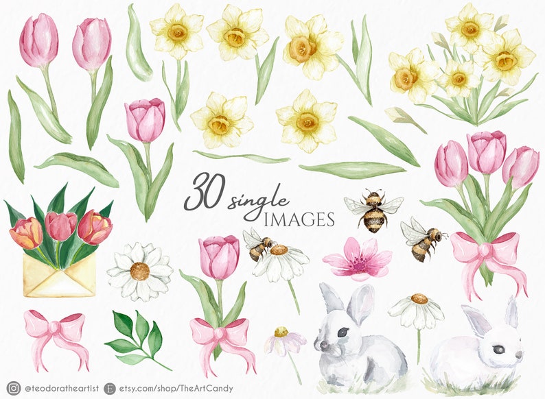 Watercolor Spring Garden Flowers Clipart PNG | Hand Painted Clipart ...
