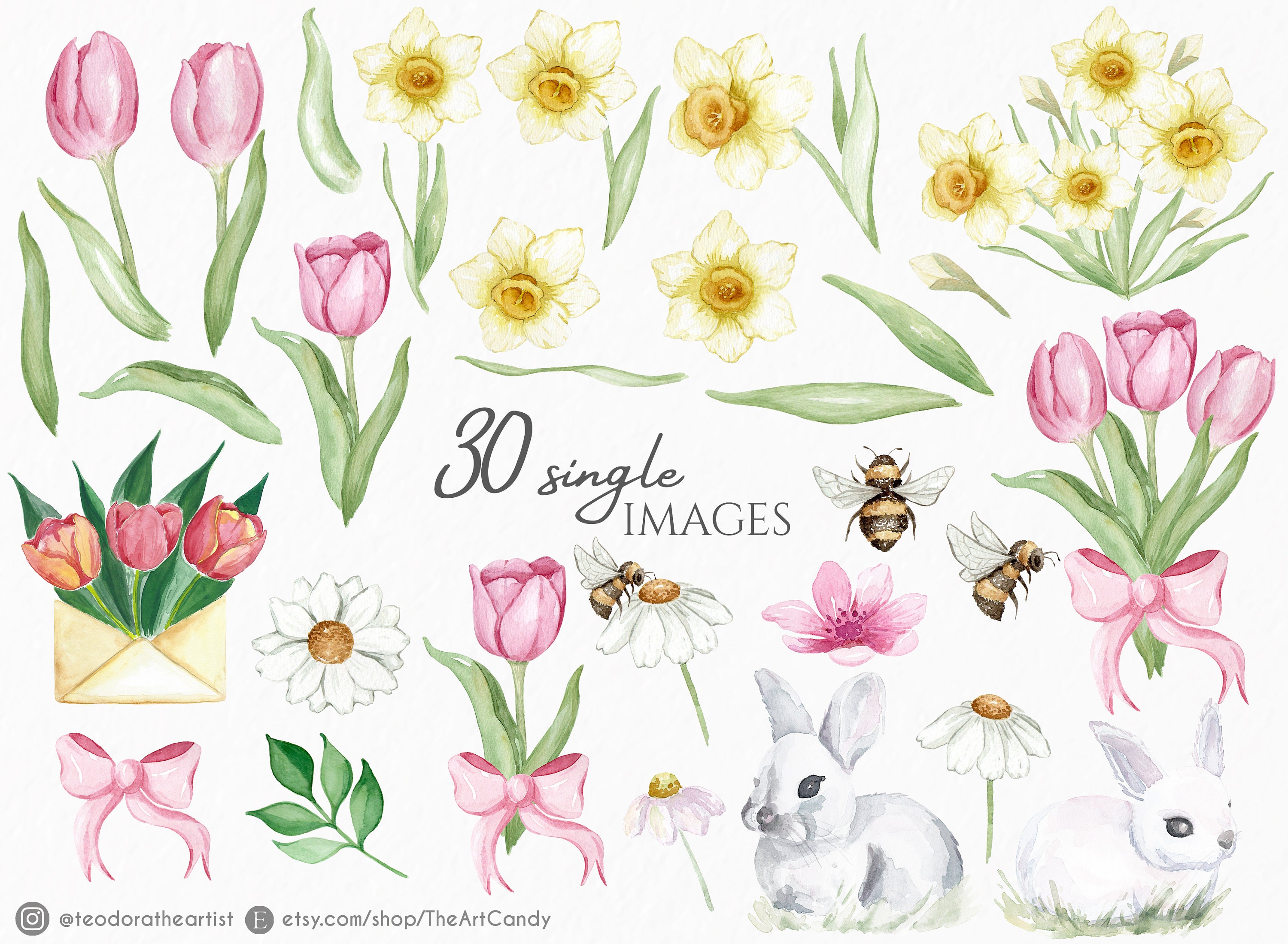 Watercolor Spring Garden Flowers Clipart PNG | Hand Painted Clipart ...