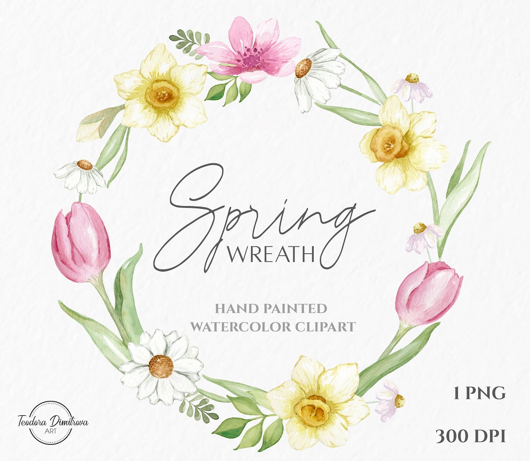 Watercolor Floral Spring Wreath Clipart | Hand Painted Spring Flowers ...