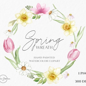 Watercolor Floral Spring Wreath Clipart | Hand Painted Spring Flowers ...