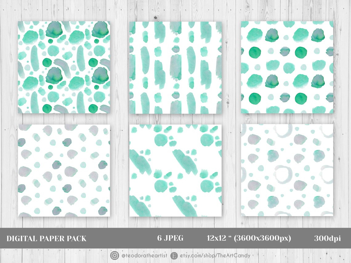 Abstract Watercolor Digital Paper Turquoise Watercolor Brush - Etsy