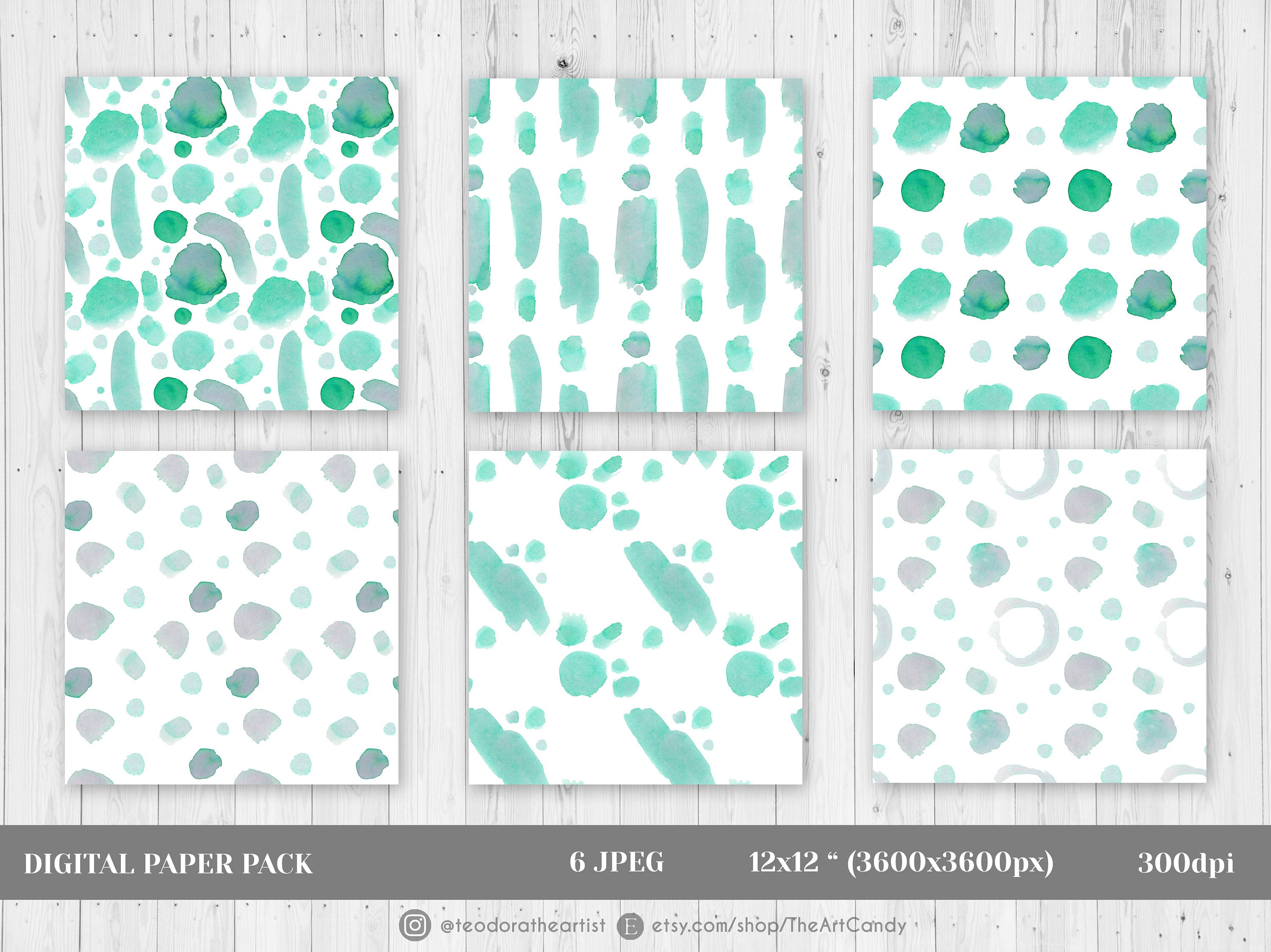 Abstract Watercolor Digital Paper Turquoise Watercolor Brush - Etsy