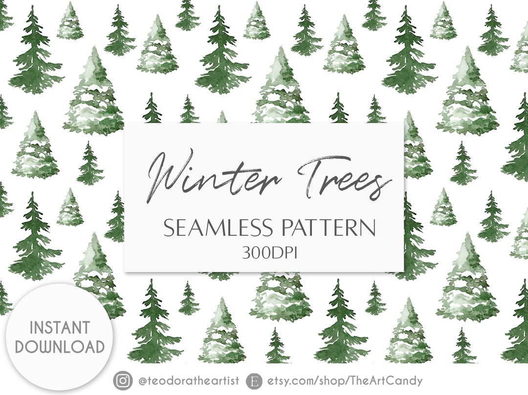 Christmas Tree Digital Paper Watercolor Art | Christmas Seamless ...