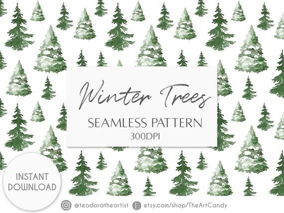 Christmas Tree Digital Paper Watercolor Art Christmas - Etsy