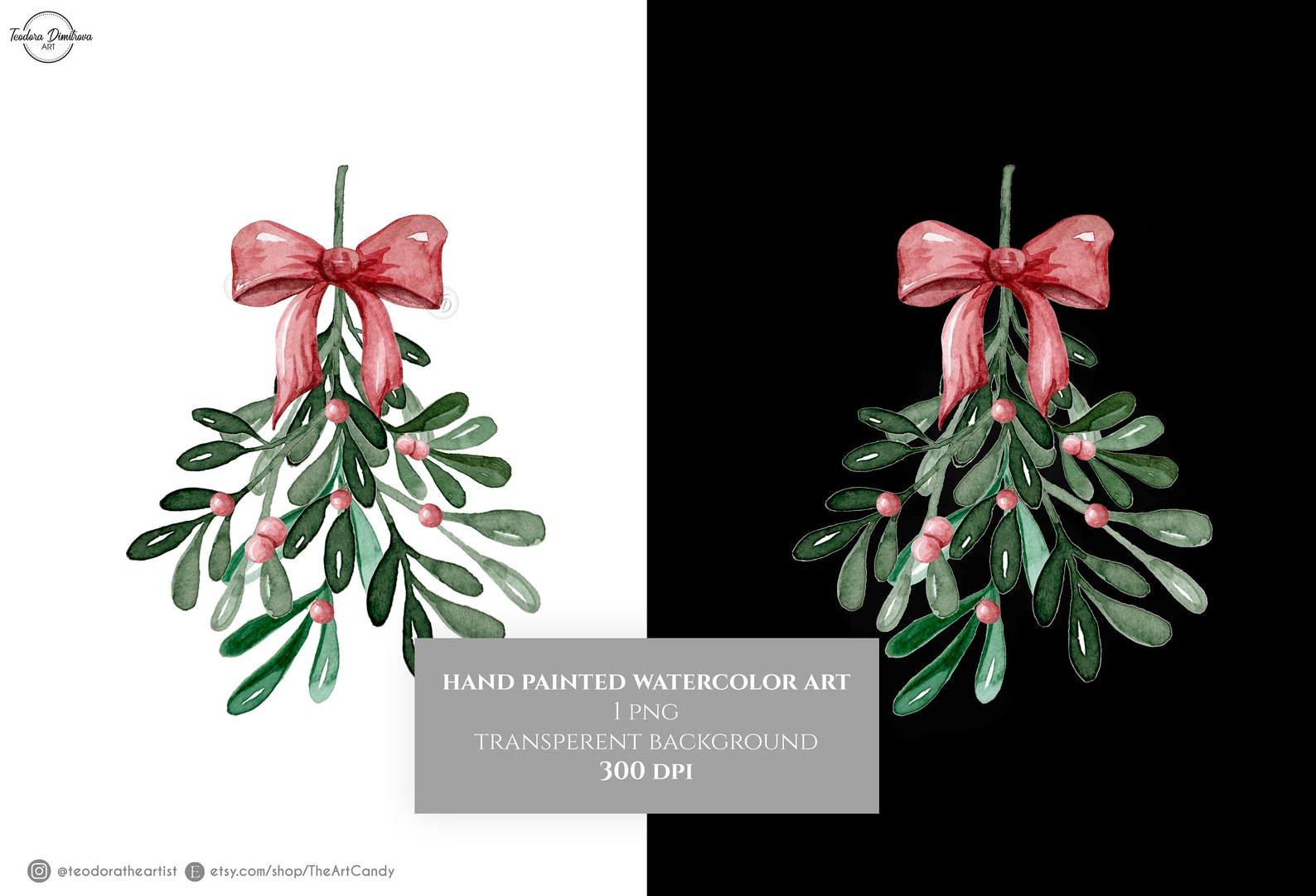 Christmas Mistletoe Watercolor Clipart PNG Hand Painted - Etsy