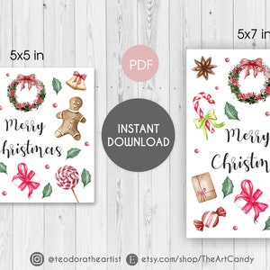 Printable Christmas Cards Cute Watercolor Art | Merry Christmas Card ...