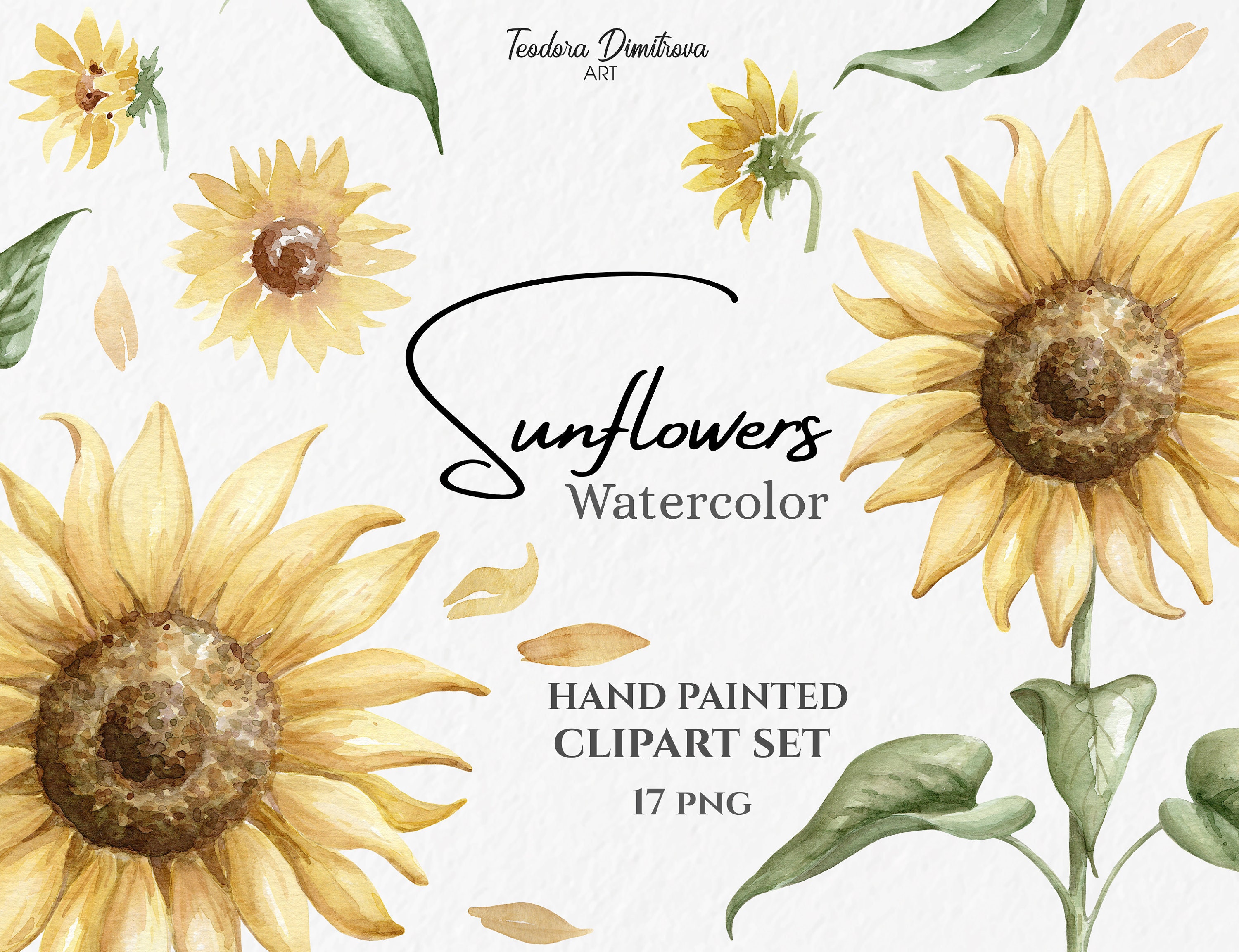 Watercolor Clipart Sunflower PNG | Hand Painted Clipart Watercolor ...