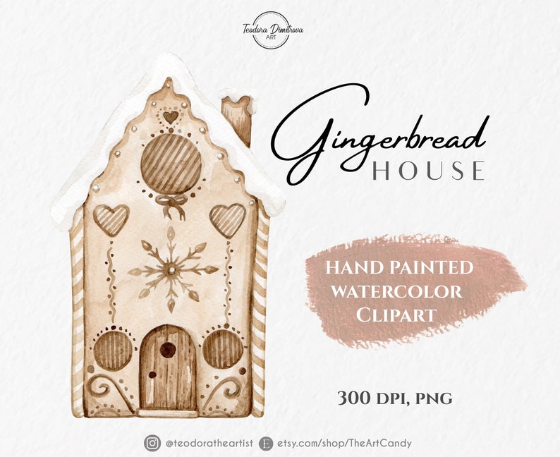 Gingerbread House Watercolor Christmas Clipart | Hand Painted Christmas ...