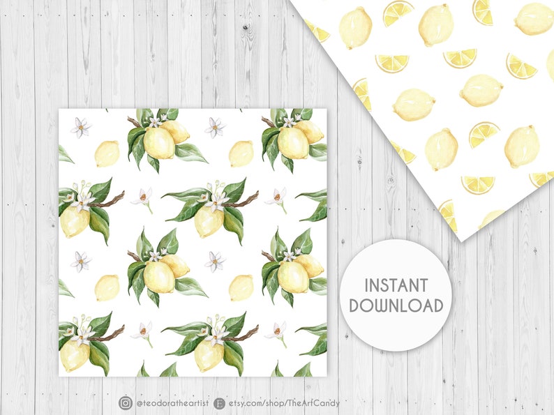 Watercolor Lemon Digital Paper | Lemons Seamless Pattern Digital ...