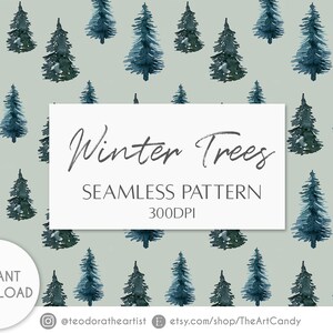 Christmas Tree Digital Paper Watercolor Art | Christmas Seamless ...