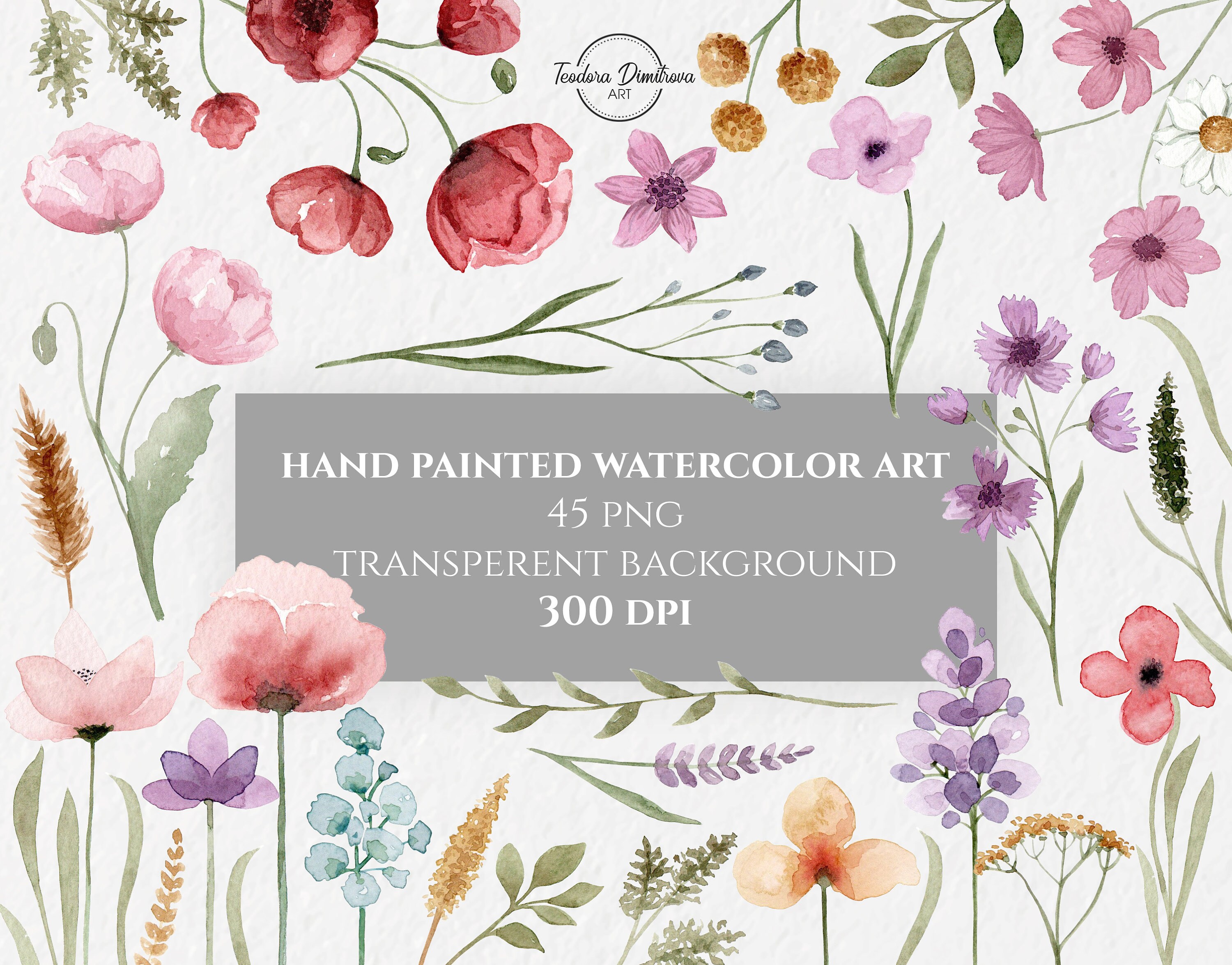 Watercolor Wildflower Floral Clipart Watercolor Flowers PNG - Etsy