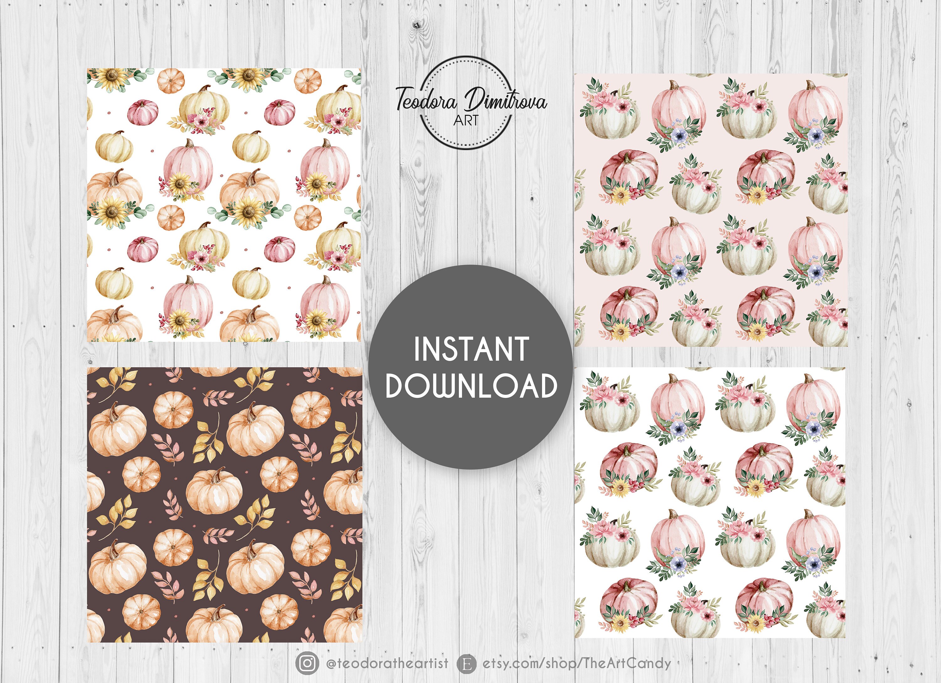 Pumpkin Digital Paper Watercolor Art Pumpkins Seamless Pattern Digital ...