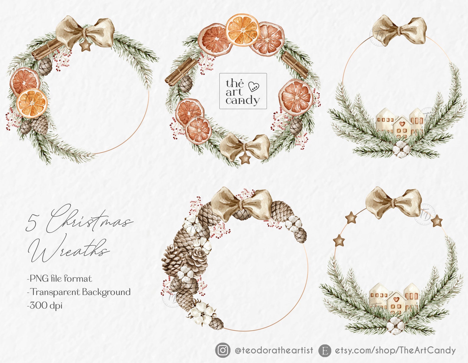 Boho Christmas PNG Watercolor Clipart Set Christmas Tree - Etsy