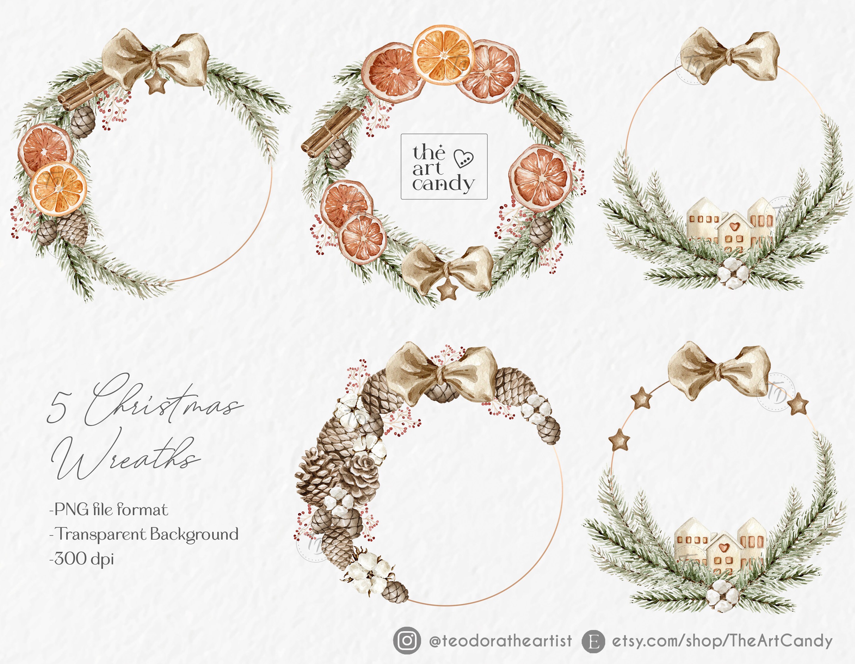 Boho Christmas PNG Watercolor Clipart Set Christmas Tree - Etsy