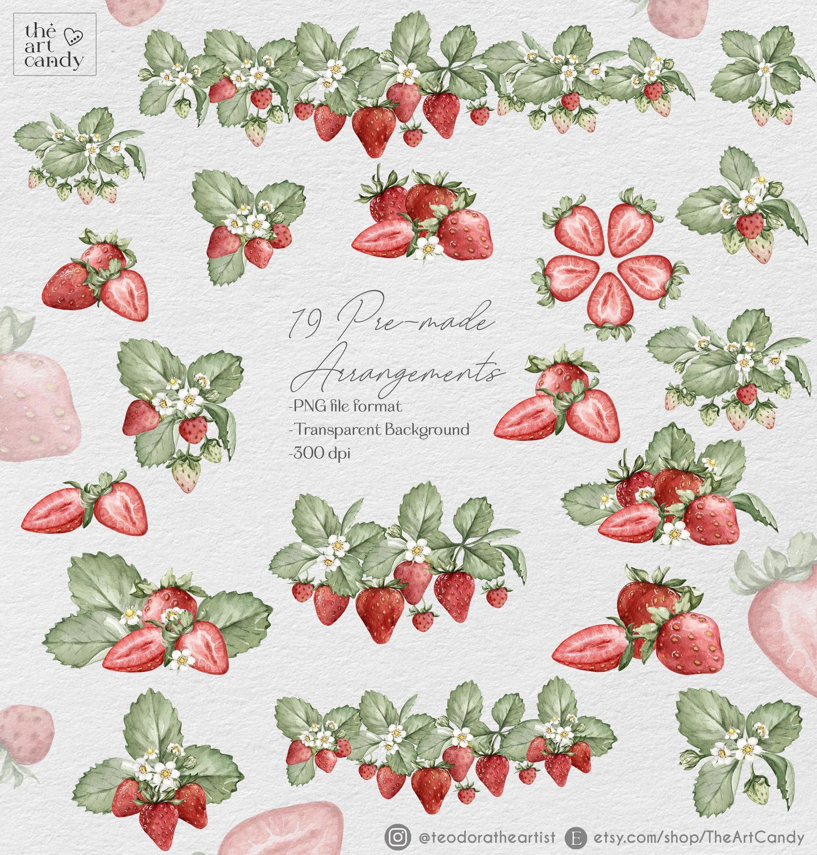 Strawberry Watercolor Clipart Set | Hand Painted Watercolor Strawberry ...