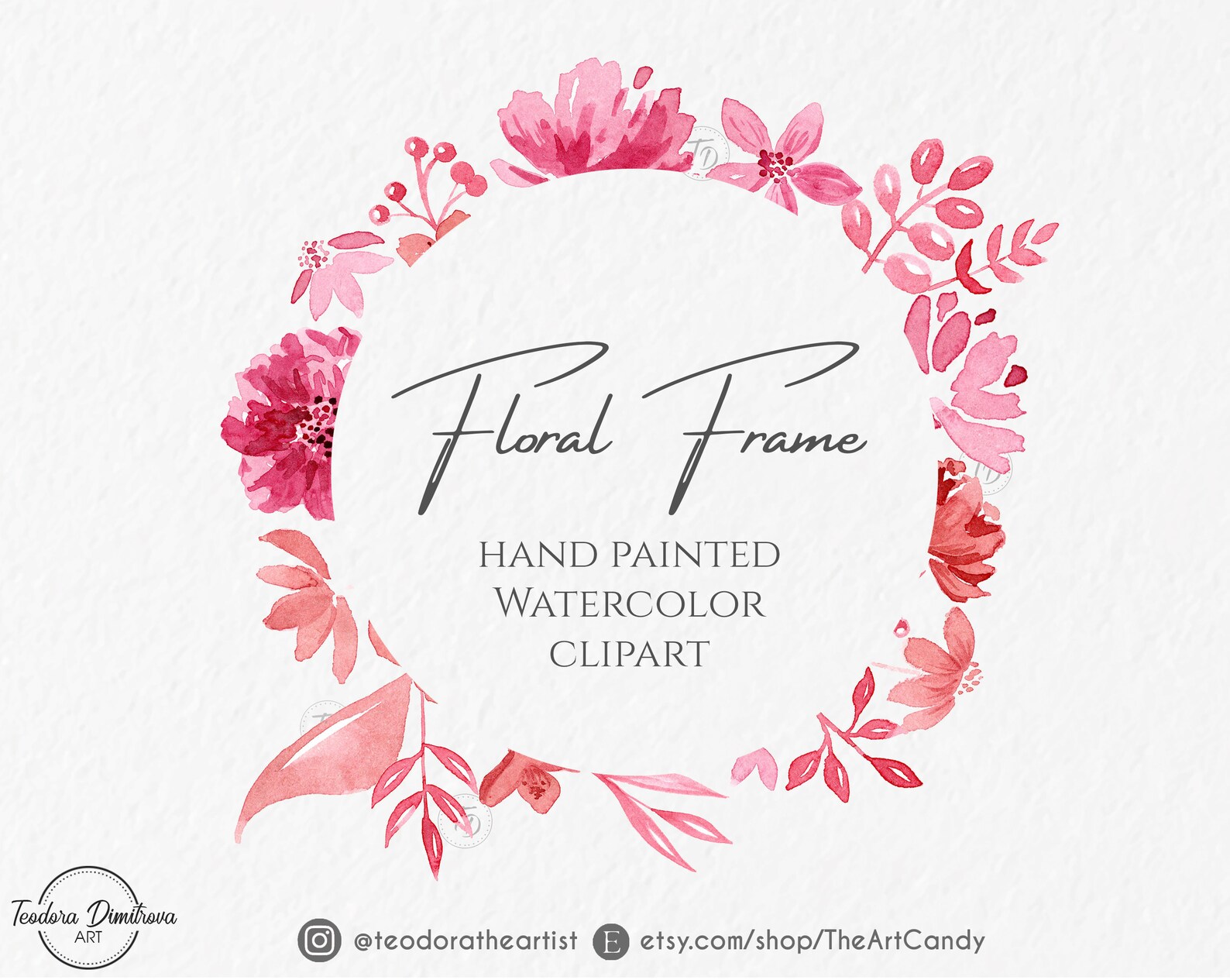 Watercolor Circle Floral Frame Clipart Hand Painted Flowers - Etsy