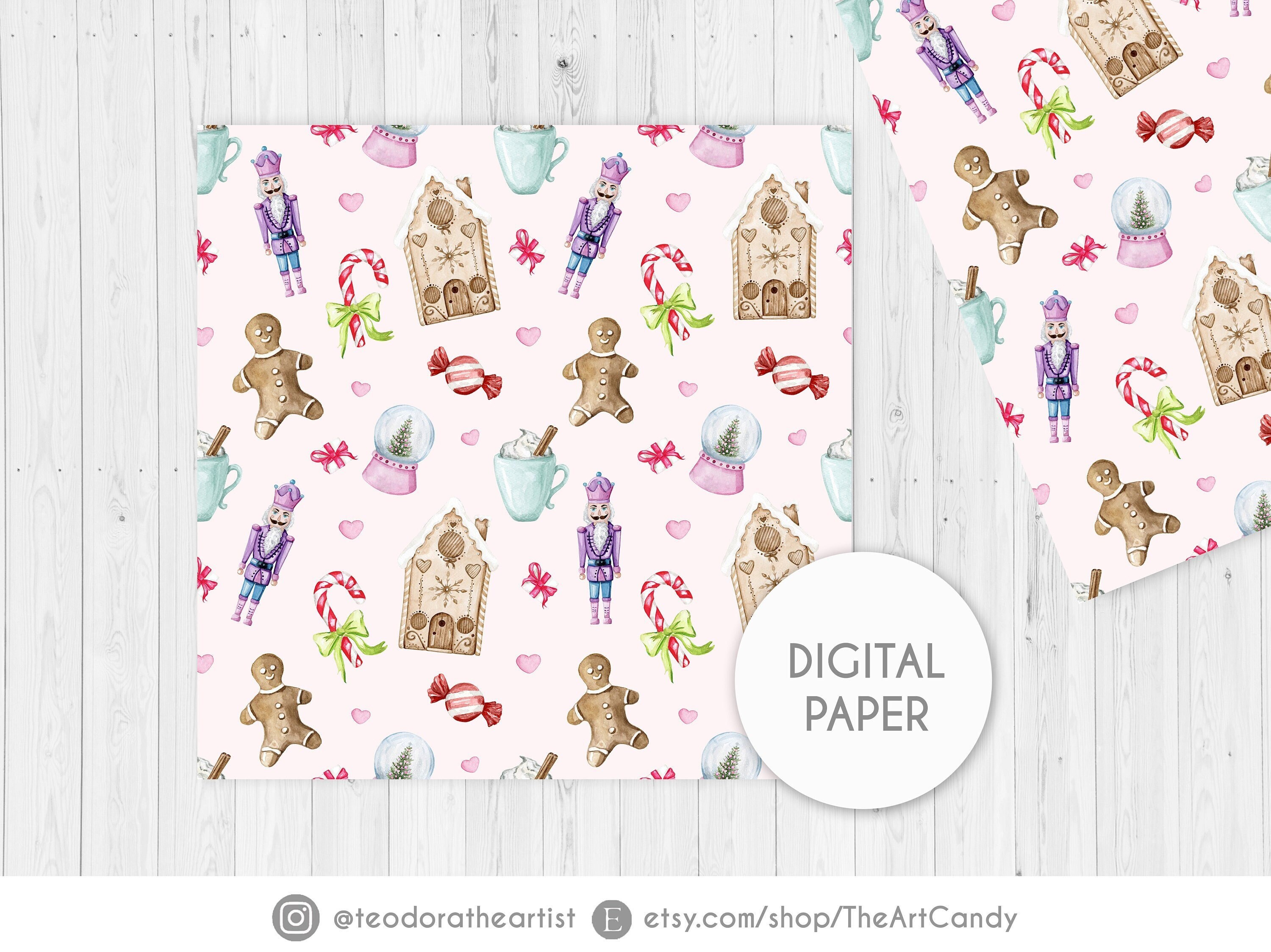 Pink Christmas Digital Paper - Gingerbread House, Nutcracker, Candy ...