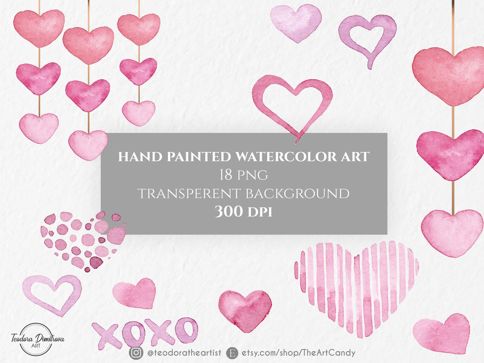 Watercolor Hearts Clipart Bundle Valentine's Day PNG Love PNG Hand ...