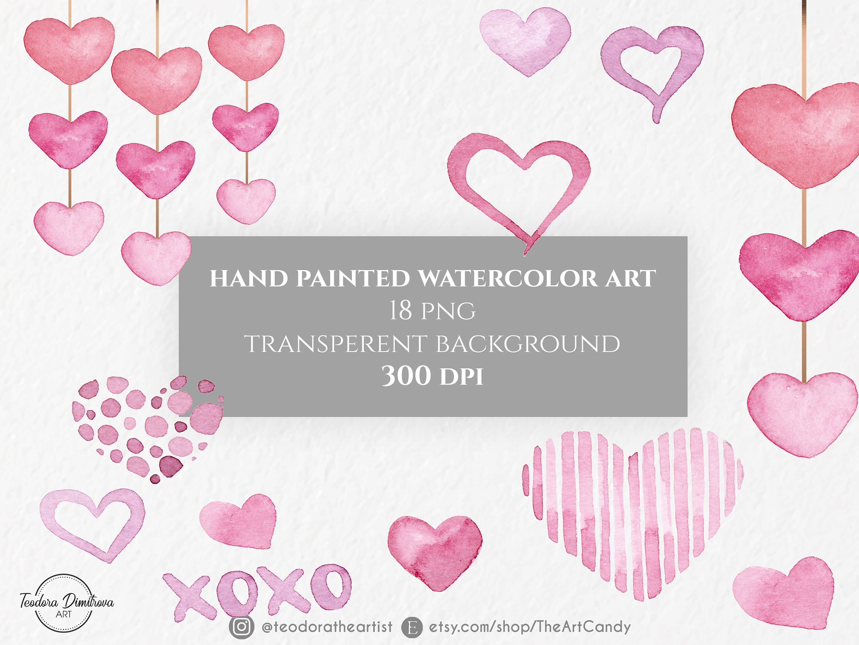 Watercolor Hearts Clipart Bundle | Valentine's Day PNG Love PNG | Hand ...