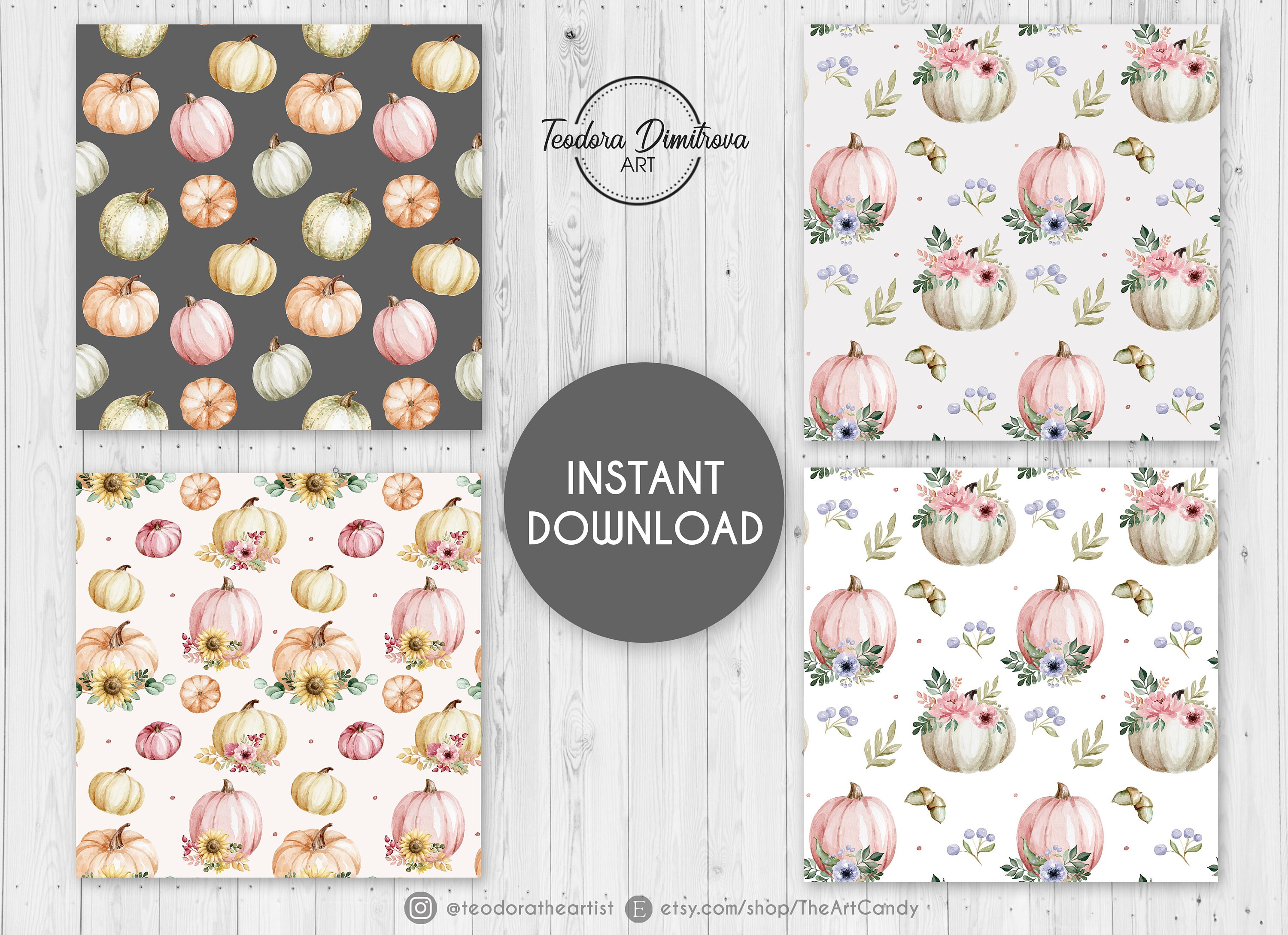 Pumpkin Digital Paper Watercolor Art Pumpkins Seamless Pattern Digital ...