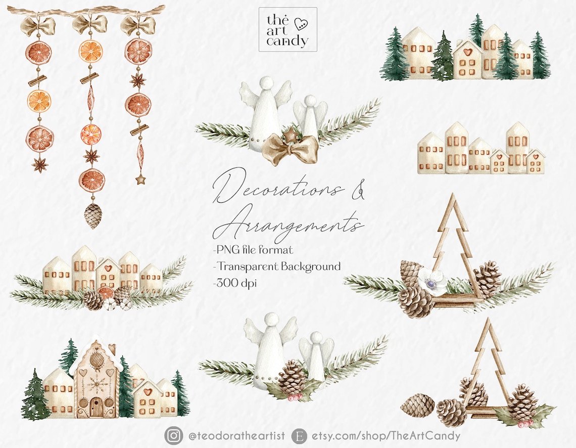 Boho Christmas PNG Watercolor Clipart Set Christmas Tree - Etsy