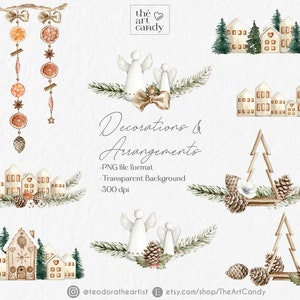 Boho Christmas PNG Watercolor Clipart Set | Christmas Tree, Christmas ...