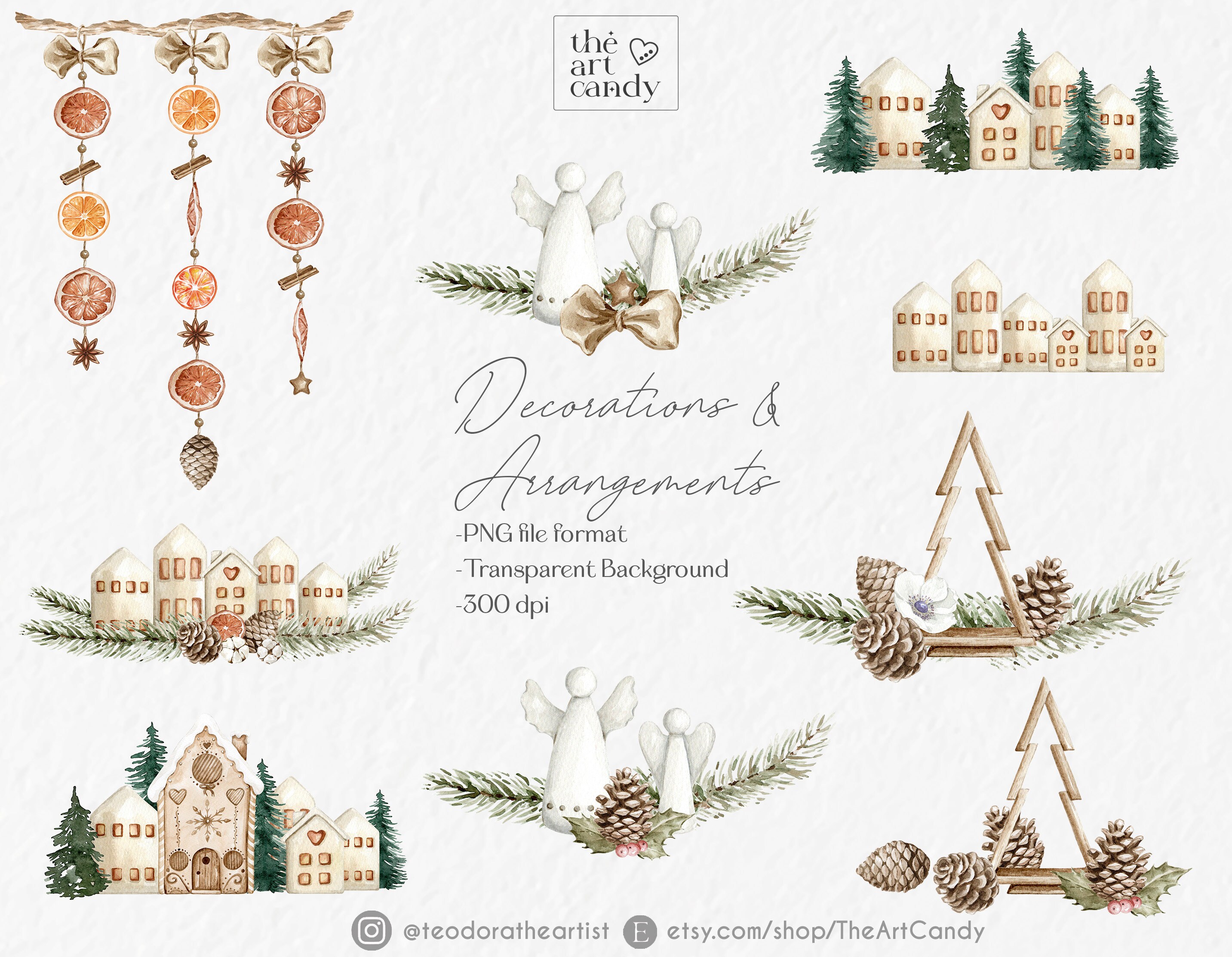 Boho Christmas PNG Watercolor Clipart Set Christmas Tree - Etsy