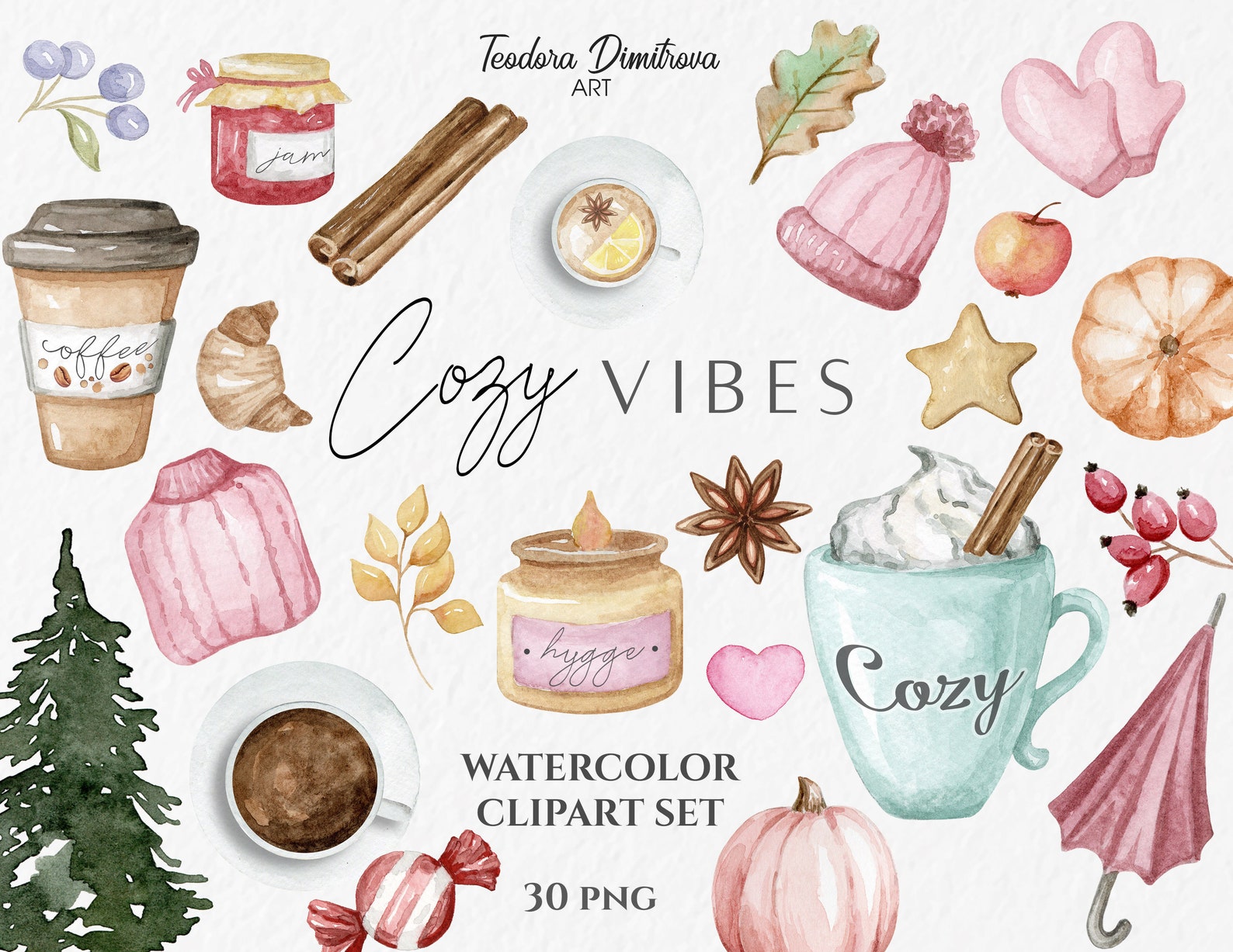 Cozy Winter Watercolor Clipart Bundle | Autumn Hygge Clipart ...