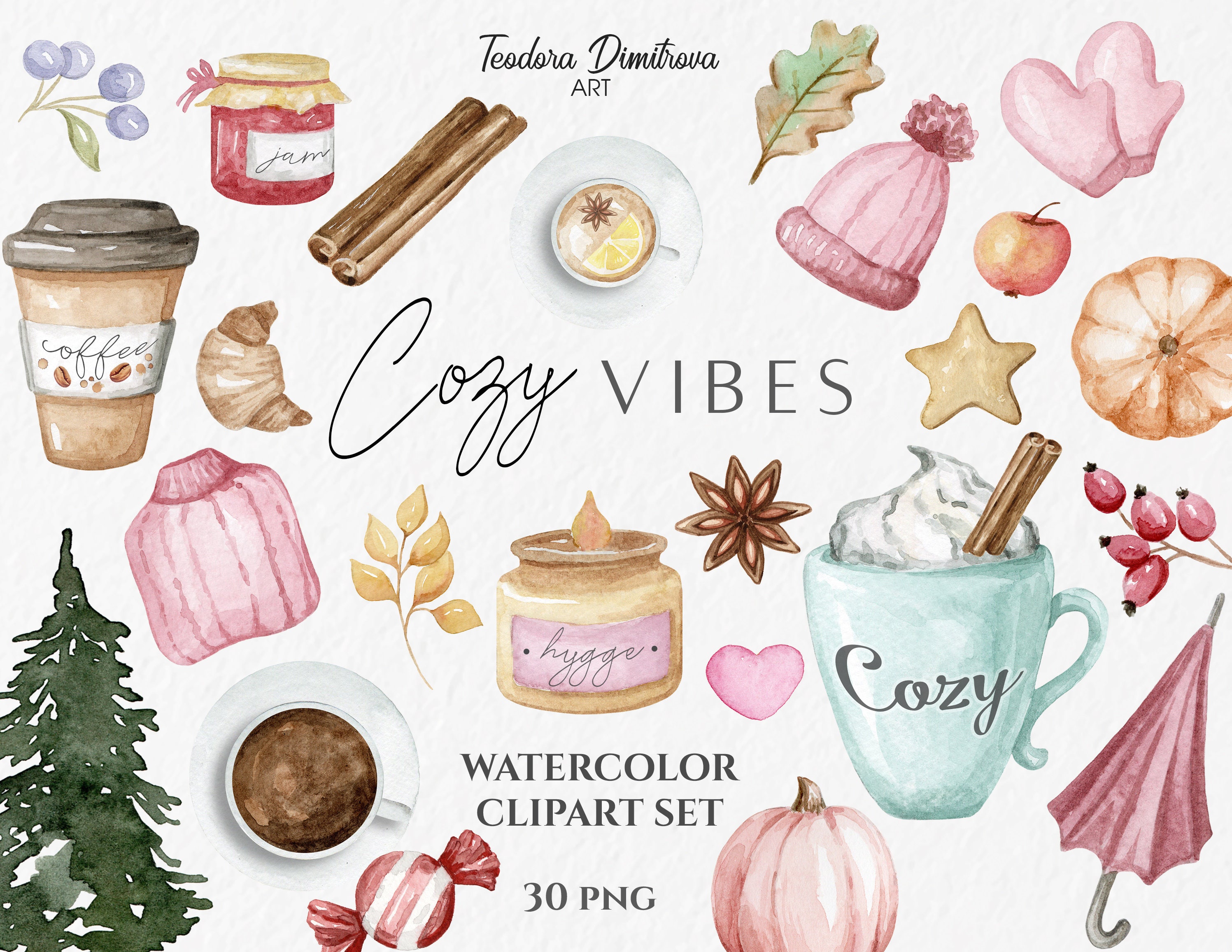 Cozy Winter Watercolor Clipart Bundle Autumn Hygge Clipart - Etsy