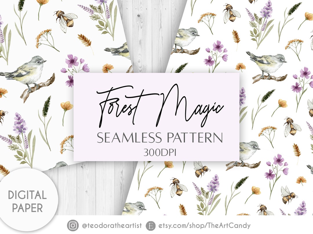 Forest Digital Paper Watercolor Art Woodland Animals Seamless Pattern ...