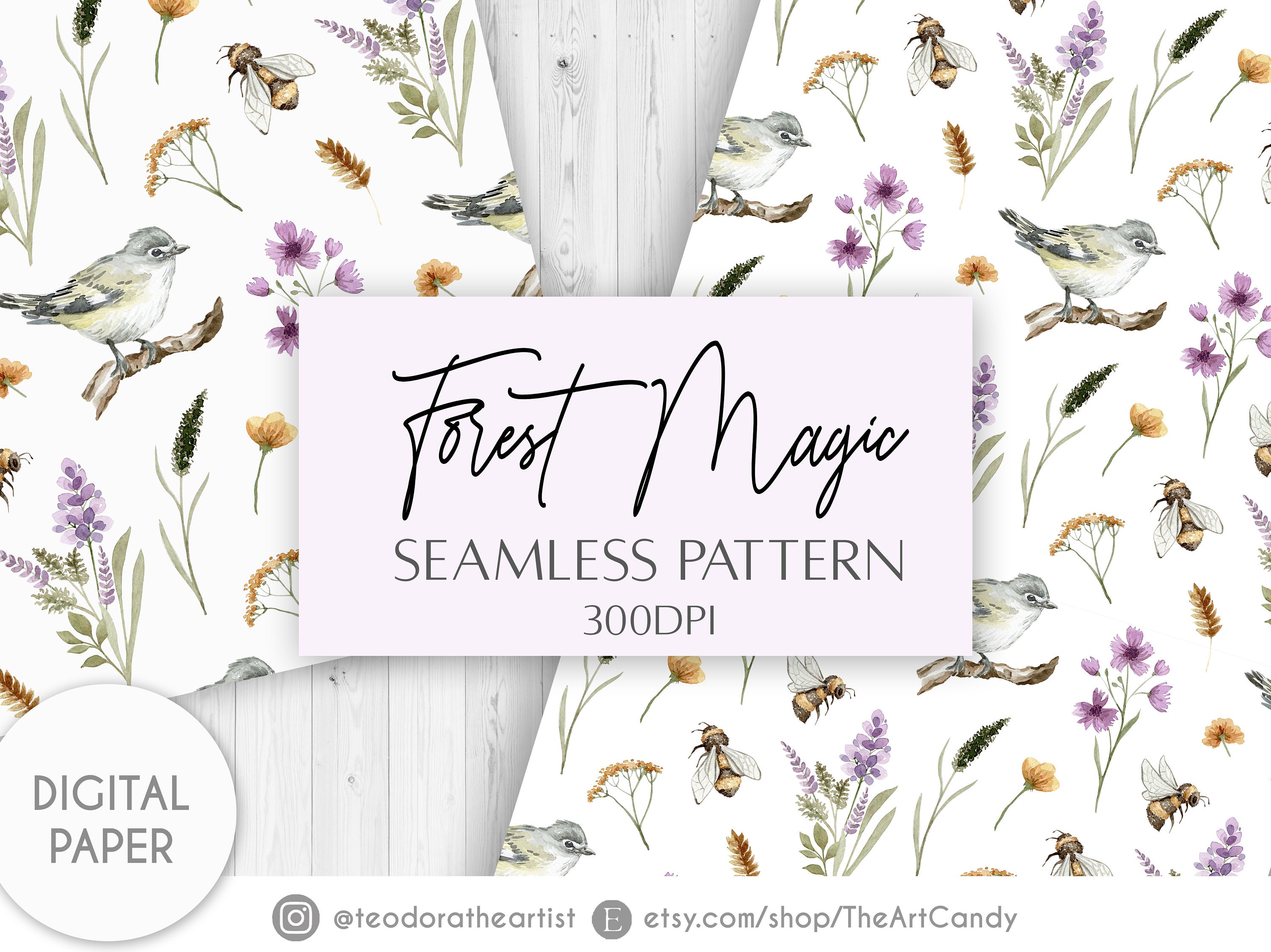 Forest Digital Paper Watercolor Art Woodland Animals Seamless Pattern ...