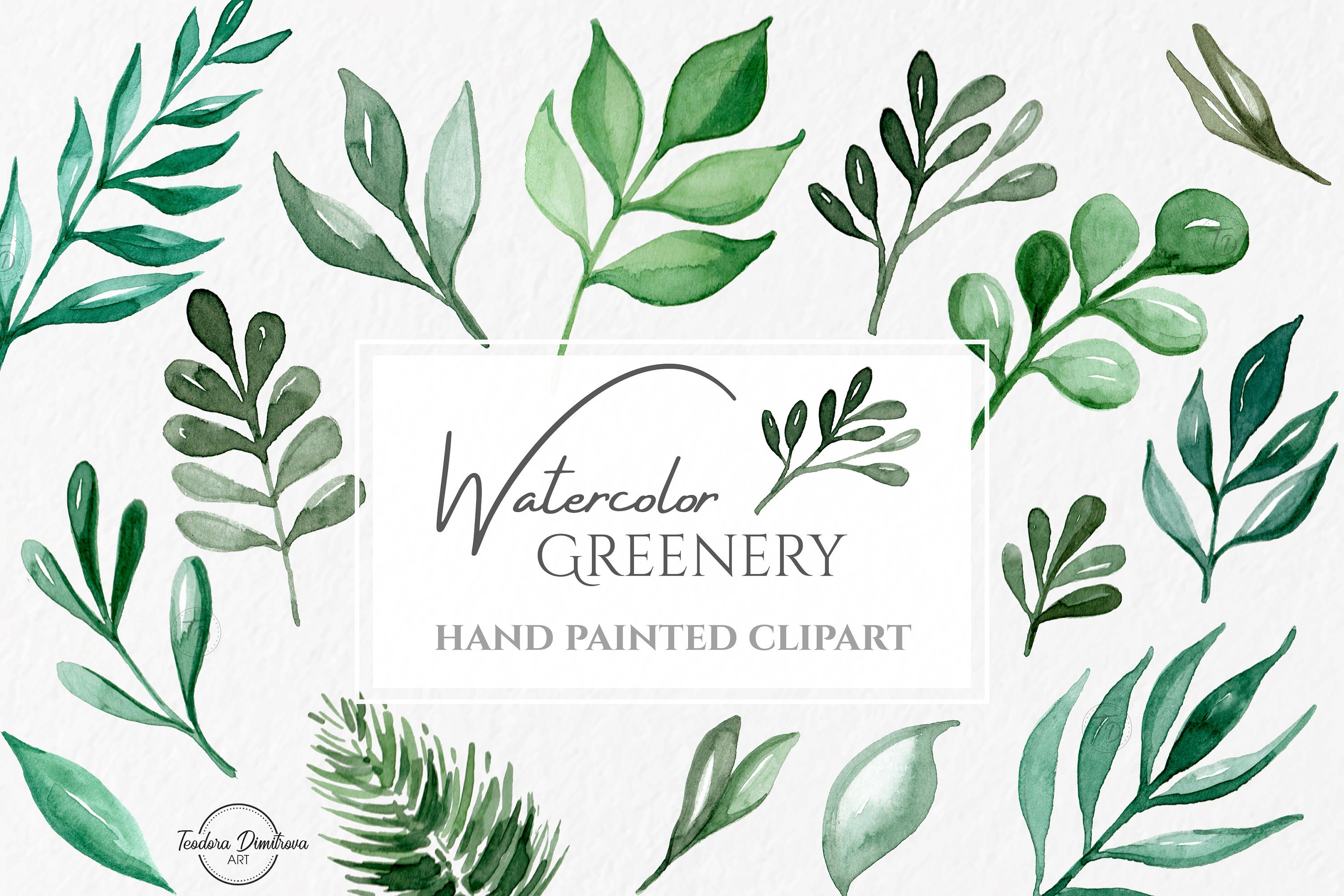 Watercolor Leaves Greenery Clipart Hand Painted Clipart | Etsy