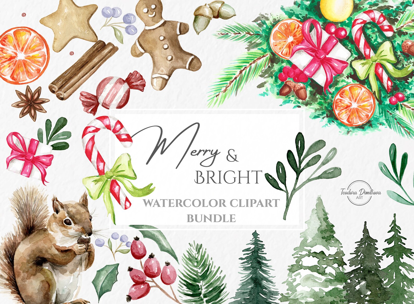 Hand Painted Clipart Bundle Watercolor Christmas Clipart Bundle ...