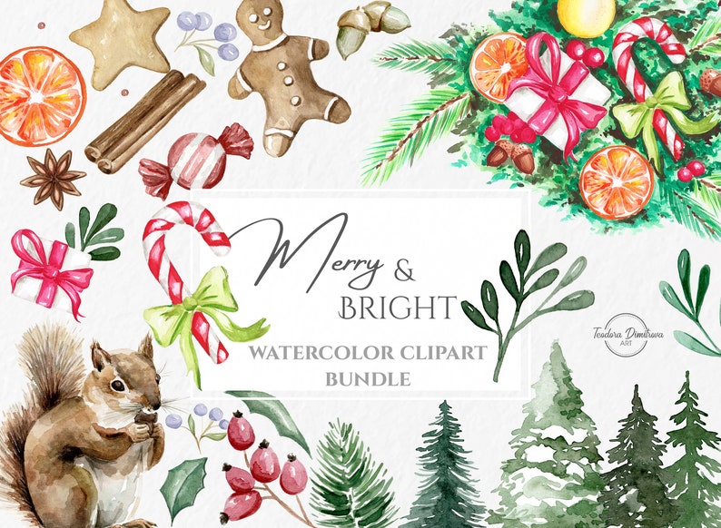 Hand Painted Clipart Bundle Watercolor Christmas Clipart Bundle ...