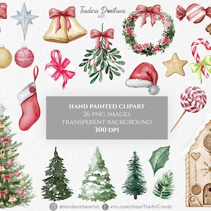 Classic Christmas PNG Watercolor Clipart | Vintage Christmas Tree ...