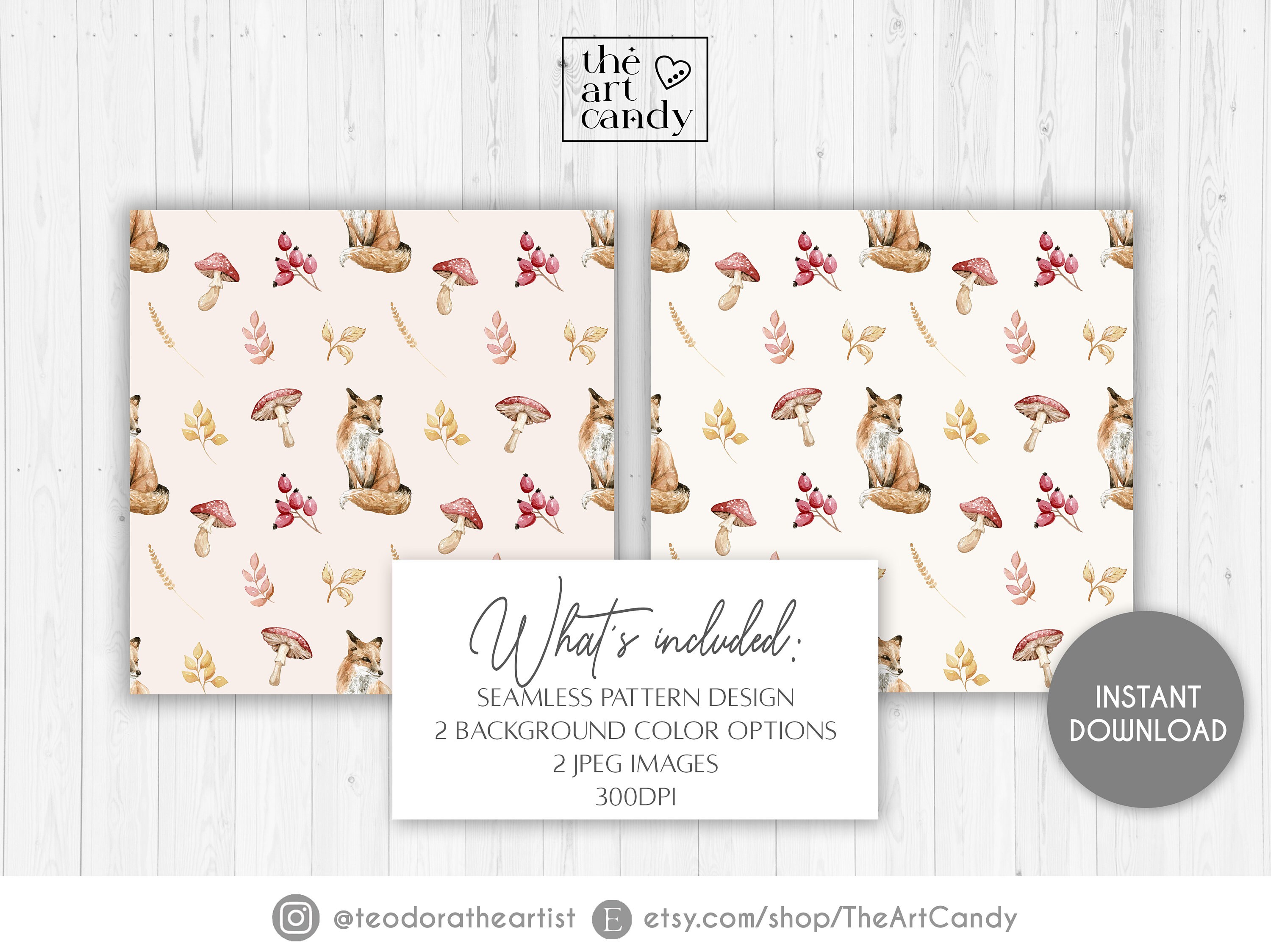 Forest Digital Paper Watercolor Art Woodland Animals Seamless Pattern ...