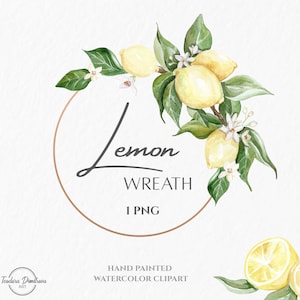 Watercolor Lemon Wreath Clipart | Hand Painted Lemon Frame PNG | Summer ...
