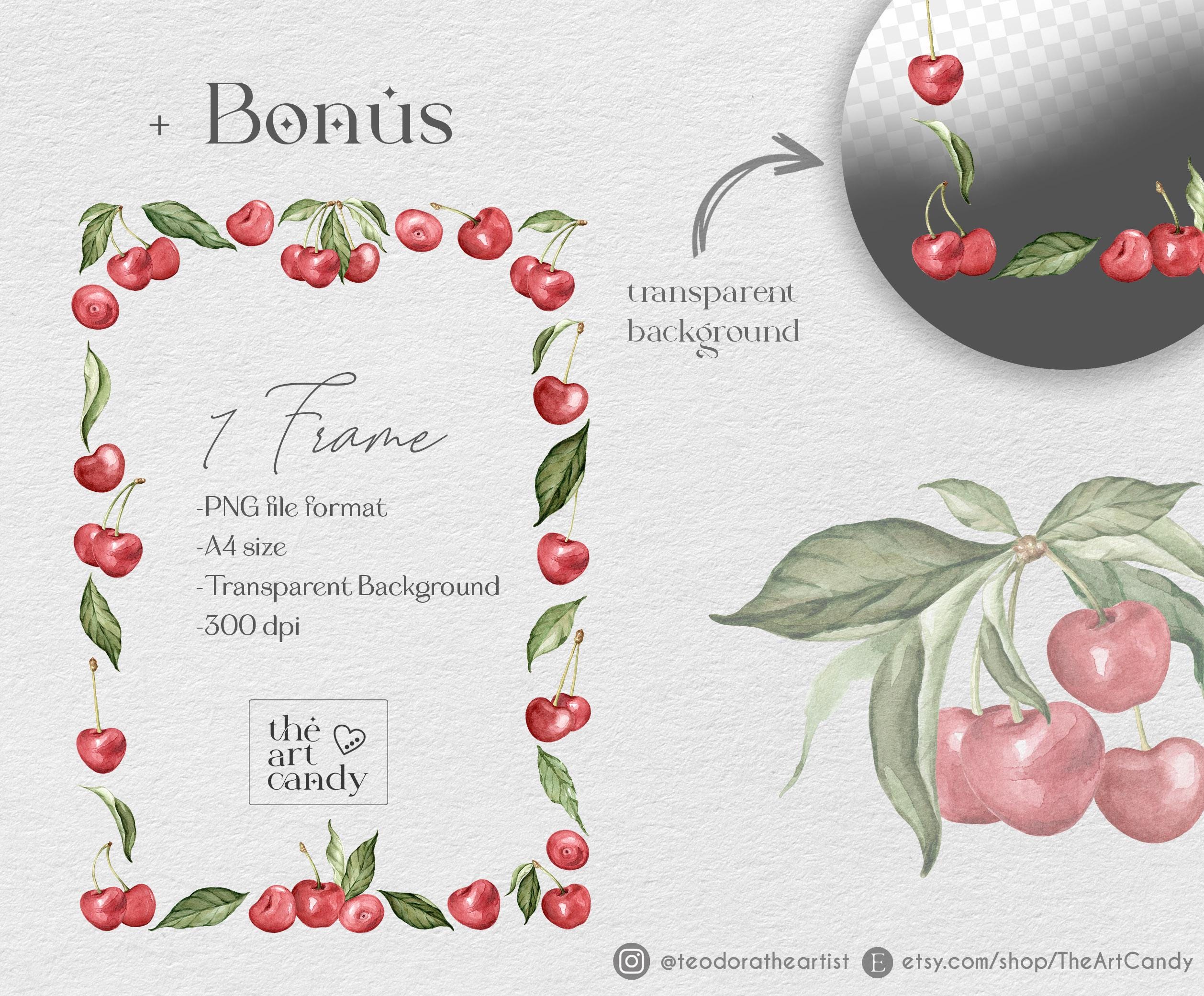 Hand Painted Cherry Watercolor Clipart Set | Hand Drawn Watercolor ...