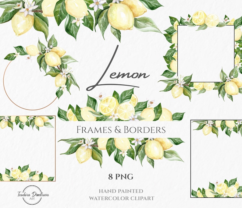 Watercolor Lemon Wreath Frames and Borders Clipart PNG | Hand Painted ...