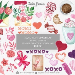 Watercolor Valentine's Day Clipart Bundle | Cute Hand Painted Love PNG ...
