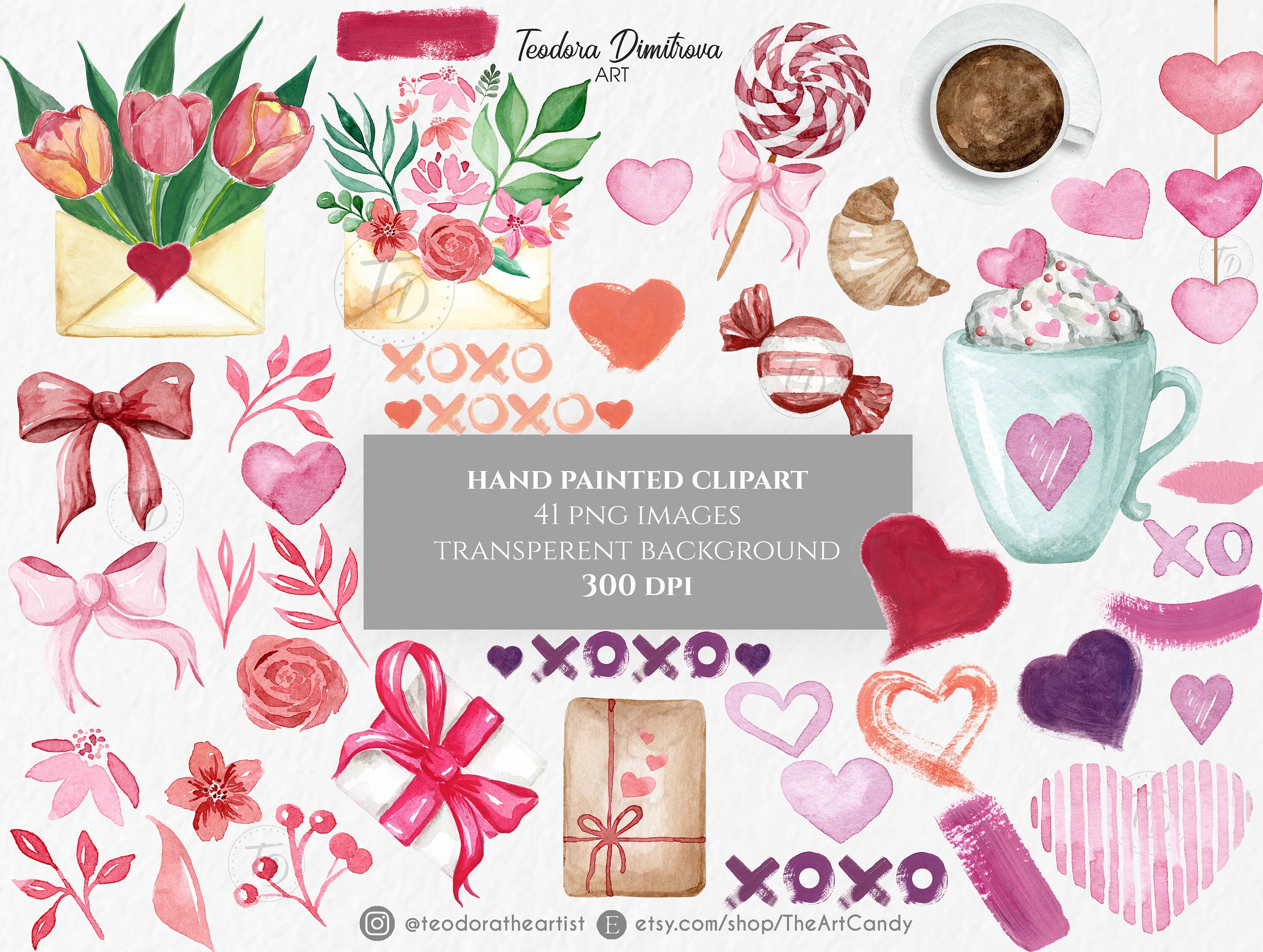 Watercolor Valentine's Day Clipart Bundle Cute Hand - Etsy