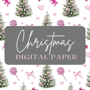 Pink Christmas Tree Digital Paper Watercolor Art | Girly Christmas ...