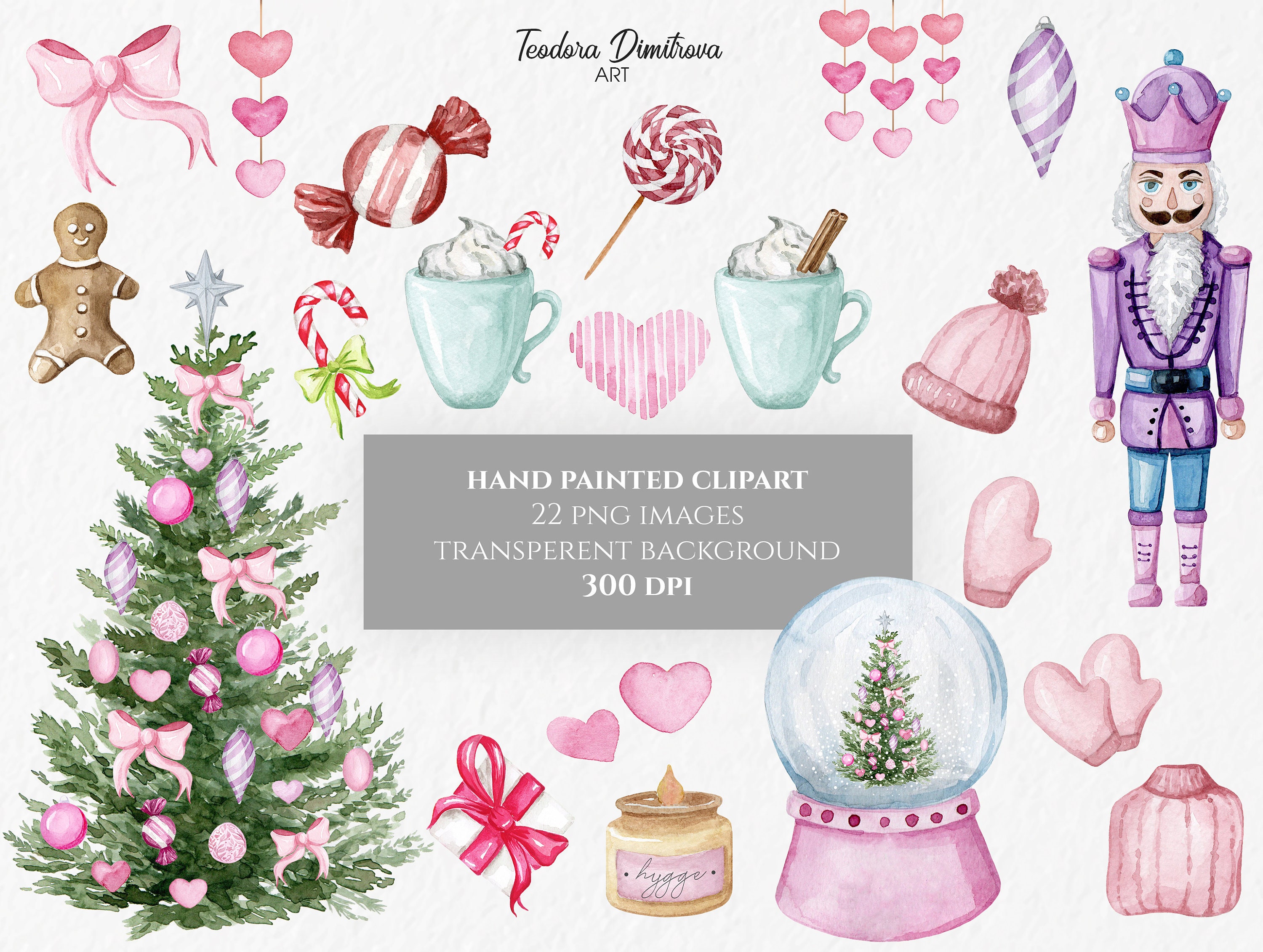 Pink Christmas PNG Watercolor Clipart Bundle Pink Christmas - Etsy