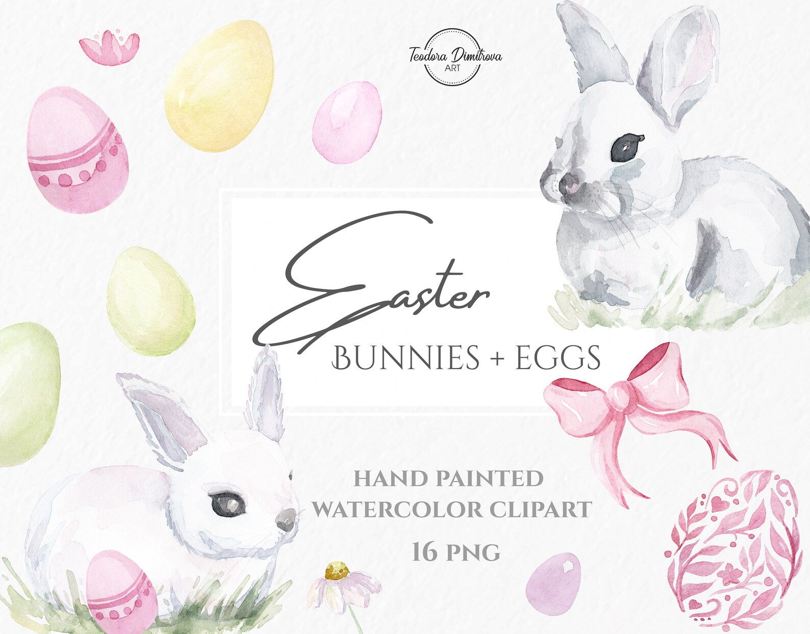 Watercolor Easter Bunny & Easter Eggs Clipart Set Hand - Etsy