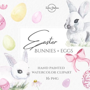 Watercolor Easter Bunny & Easter Eggs Clipart Set | Hand Painted ...