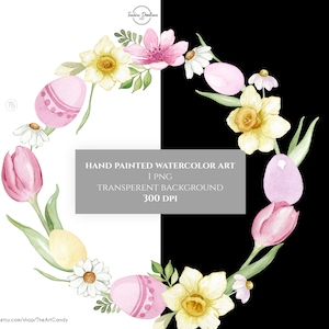 Watercolor Floral Easter Wreath Clipart | Hand Painted Spring Flowers ...