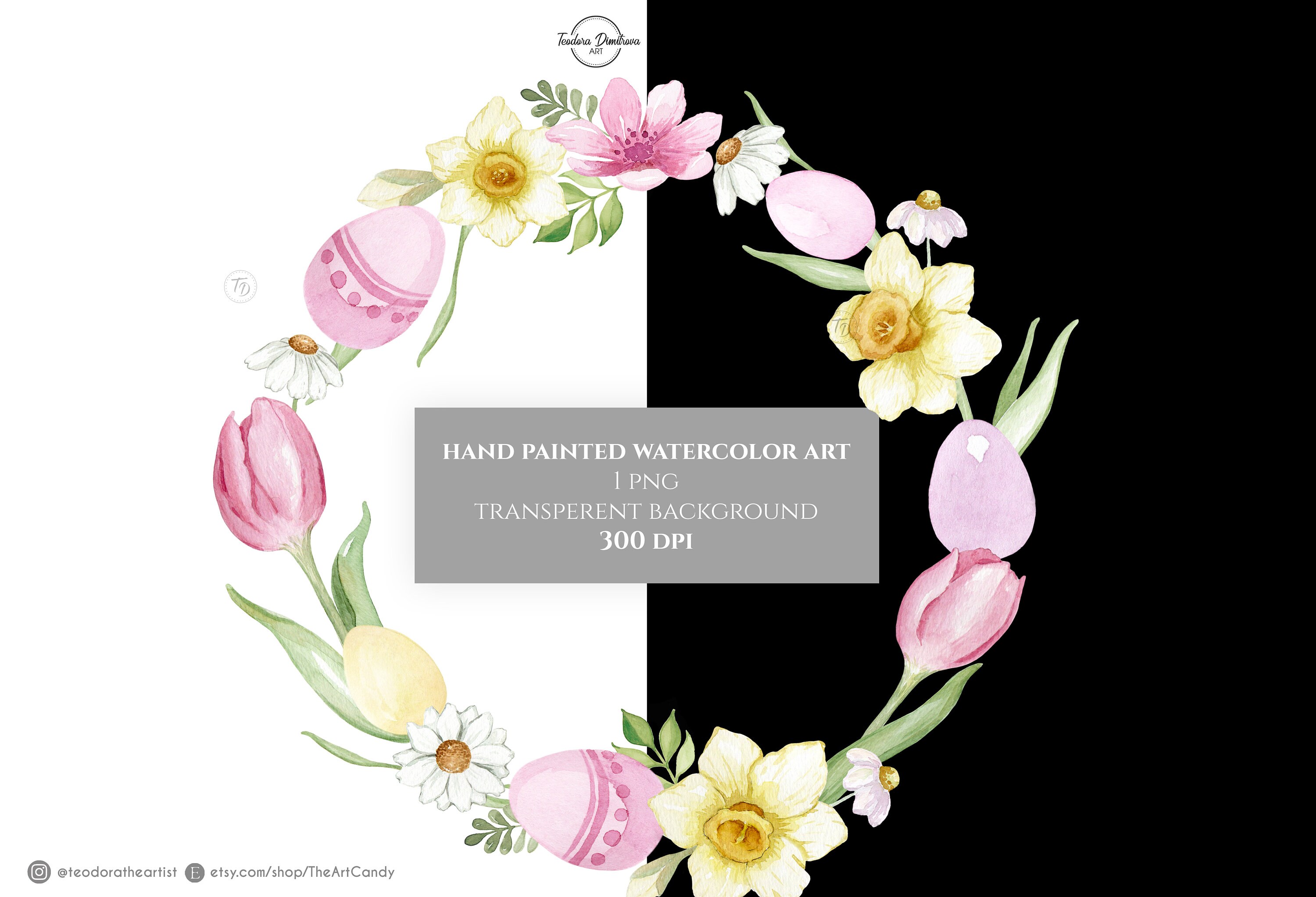 Watercolor Floral Easter Wreath Clipart | Hand Painted Spring Flowers ...