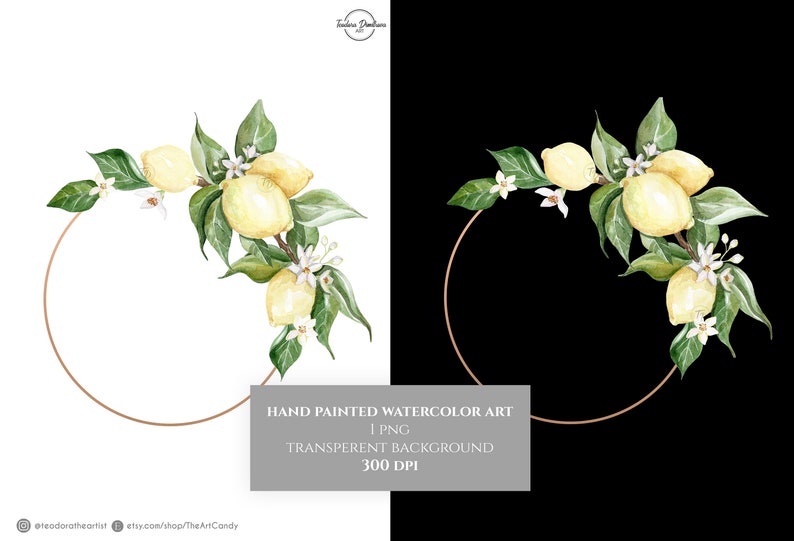 Watercolor Lemon Wreath Clipart | Hand Painted Lemon Frame PNG | Summer ...