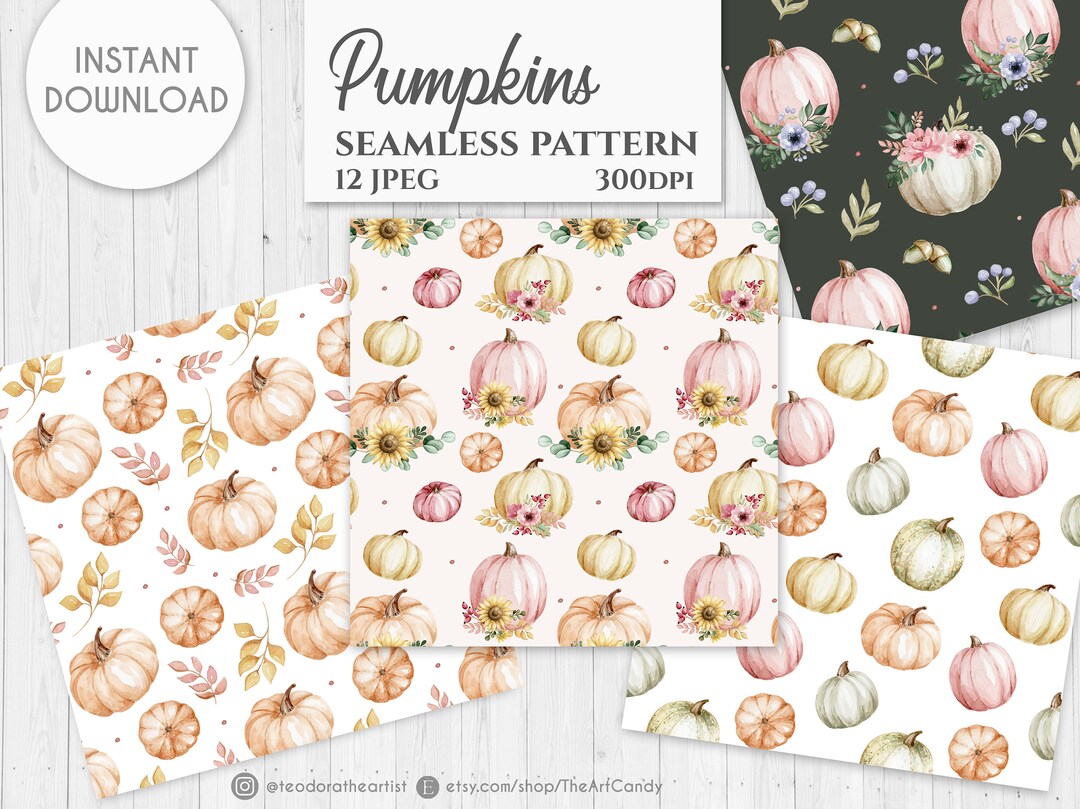 Pumpkin Digital Paper Watercolor Art | Pumpkins Seamless Pattern ...